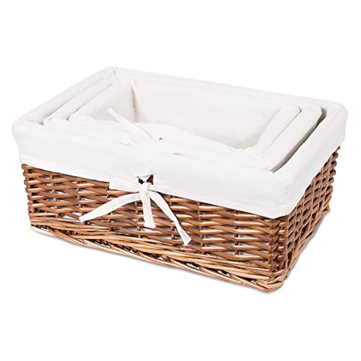 BIRDROCK HOME Woven Willow Baskets with Liner for Storage and Laundry - Set of 5 - Rectangular Hamper Bins with Lids - Decorative Wooden Wicker Basket for Organizing Blankets - Baby Organizer - Brown