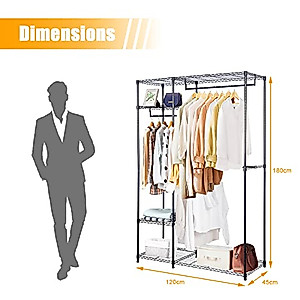 S AFSTAR Safstar Clothing Garment Rack Heavy Duty Wire Shelving Closet Clothes Stand Rack Double Rod Wardrobe Metal Storage Rack Freestanding Cloth Armoire Organizer (1 Pack)