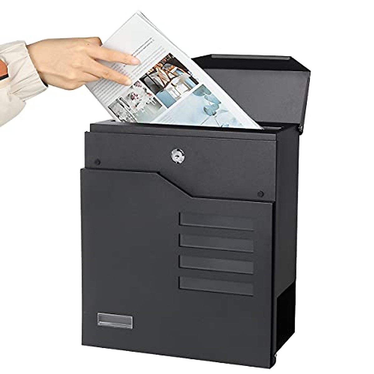 Large Mailbox Wall Mount with Lock, Decaller Modern Mailboxes for Outside, Black, 14.4" x 13" x 4.2"