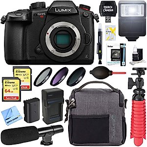 Panasonic LUMIX GH5S 10.2MP C4K Mirrorless ILC Camera Body, Wi-Fi & Bluetooth + 64GB Dual Memory & Microphone Deluxe Bundle