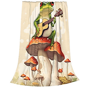 amepay Frog Mushroom Blanket Gifts for Kids Funny Frog Play Guitar Flannel Throw Blankets Soft Comfy Lightweight for Home Decor Couch Bed Sofa 60x50 Inches