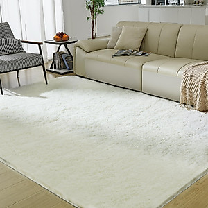 Ultra Soft Rug for Living Room, 8X10 Fluffy Shag Area Rug for Bedroom, Modern Shaggy Carpets Fuzzy Rug for Teens Dorm Nursery Home Decor Aesthetic, Upgrade Anti-Skid Durable, Cream White