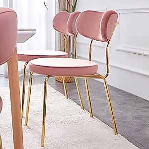 ivinta Stackable Dining Chair Set of 4, Modern Pink Velvet Chairs with Golden Legs, Mid Century Side Chairs for Dining Room, Living Room, Bedroom, Kitchen, Armless Vanity Accent Chair for Small Space