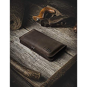 Leather Wallet for iPhone 14 Pro / 14 Plus, 14/13 / 12 Pro Max, 13/12 Mini, Sleeve for Two Phones, Wood Brown, Handmade Phone Cover SE, 12, 11 Pro Max/Xr/Xs/8,7,6s,X Wool Felt, Crazy Horse Craft