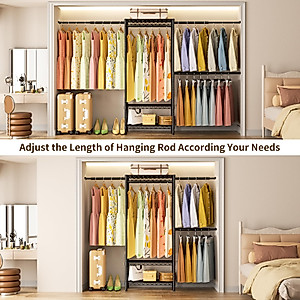 Golpart Closet Storage Organizer System,Expandable Wall Mounted Clothes Rack,3 Tiers Heavy Duty Metal Garment Rack with 3 Extendable Hanger Rods,Fits Space 5.7~8.8ft Width,76.77" H x 15.75" D