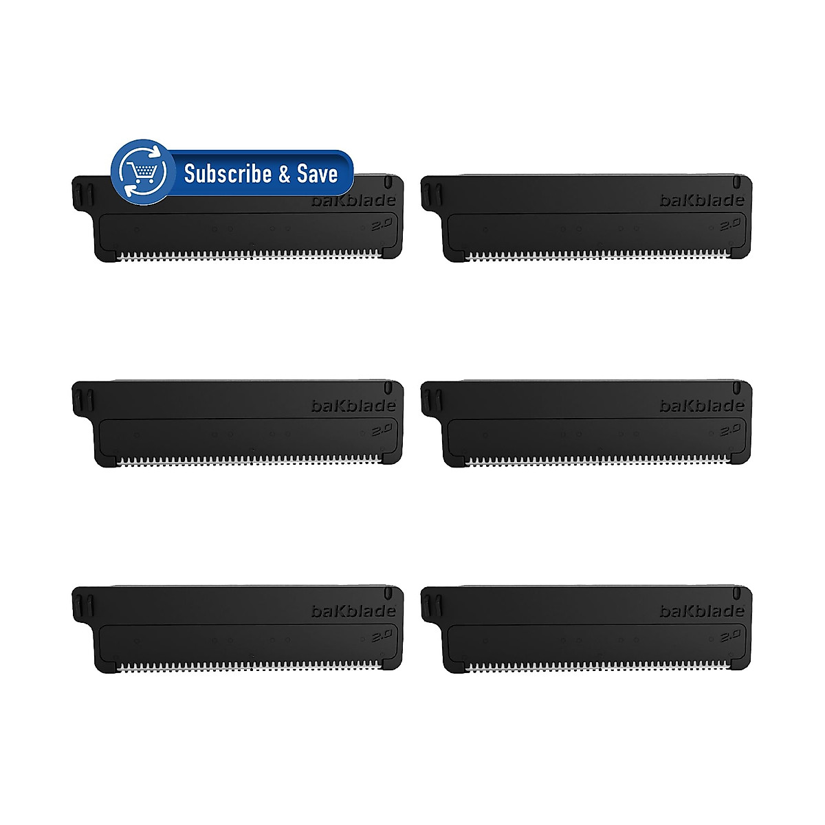 Bakblade 2.0 Refill Cartridges Bundle, Back Hair & Body Shaver Replacement Cartridges, Extra-Wide Wet Dry & Disposable Razor Blades (6 Blades)