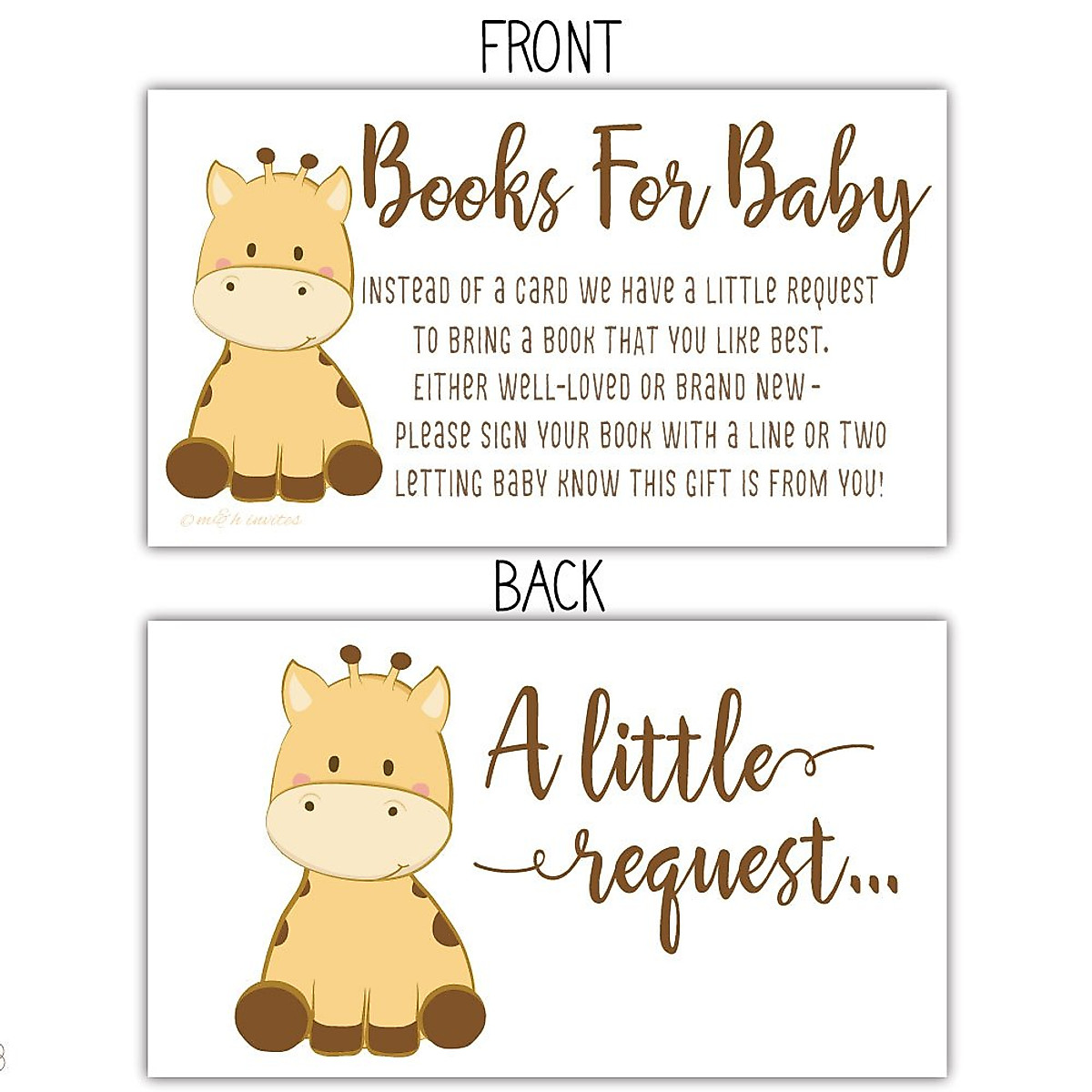 50 Giraffe Books for Baby Shower Request Cards - Baby Shower Invitation Inserts