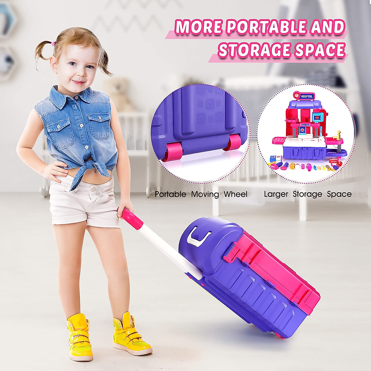 Toy Doctor Kit for Girls: Pretend Play Kids Doctor Set with Electronic Stethoscope Dress Up Doctor Costume Carrying Storage Case - Role Play Toys Medical Kit for Toddler Boys Girls