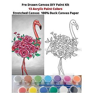 Essenburg Pre Drawn Canvas Flower Flamingo Paint Kit | Adult & Teen Sip and Paint Party Favor | DIY Date Night Couple Activity FLAMINGO (S 8x10 CANVAS ONLY)