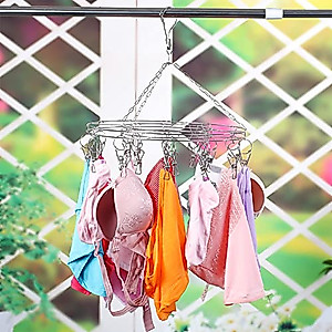 Stainless Steel Sock Dryer Laundry Hanger Drying Rack Windproof Clothes Hanger with 20 Clips for Drying Socks,Clothes,Hats,Baby Clothes,Towels,Underwear and Gloves