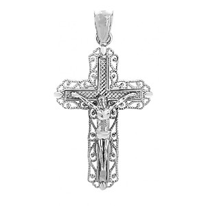Religious Jewelry 925 Sterling Silver Crucifix Filigree Charm Pendant