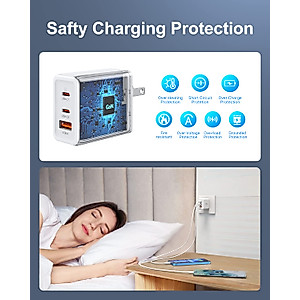 GMM Dual USB C Charger, 65W 3 Ports GaN Fast Charger Block, Compact Foldable Wall Charger for MacBook Pro/Air, iPhone 15 14, Apple Watch, iPad Pro, Galaxy S23, Pixel etc