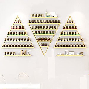 Metal Triangle Nail Polish Racks for The Wall Shelves Essential Oil Storage Shelf, Nail Salon Shop Iron Wall Mounted Display Rack Perfume Shelf Cosmetic Cabinet Spice Rack Organizer Holds (Gold 6pcs)