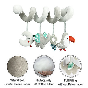 Blublu Park Baby Car Seat Toys, Activity Spiral Plush Hanging Wrap Around Pram Pushchair Stroller Toys, Sensory Early Education Toy for Toddler, Grey Elephant