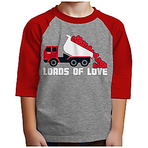 Truck with Hearts Loads of Love Boys Valentines Day Shirt Dabbing Heart Valentine's Toddler Kids Raglan 3/4 Sleeve T-Shirt 4T Red