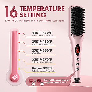 Enhanced Hair Straightener Heat Brush by MiroPure, 2-in-1 Ceramic Ionic Straightening Brush, Hot Comb with Anti-Scald Feature, Auto Temperature Lock & Auto-Off Function (Pink) 4 Piece Set