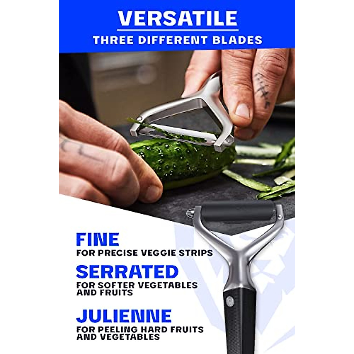 Dalstrong Razor VX - Y Peeler - High Carbon Stainless Steel - Non Slip G10 Handle - Fine, Serrated & Julienne Blades Set - Premium Vegetable, Fruit, Potato Peeler for Kitchen