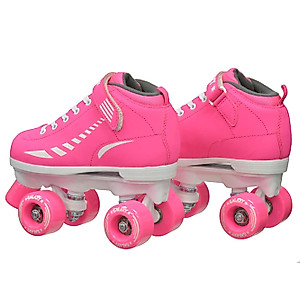 New Epic Galaxy Elite Pink Quad Roller Skate 3 Pc. Bundle w/Bag & Extra Laces (Pink & Black)! (Youth 5)