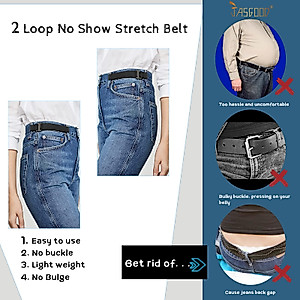 JASGOOD No Buckle Elastic 2 Loop Belt for Women and Men,No Show Belt Loops Belt Pant Waist Tightener