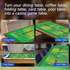 GSE Games & Sports Expert Professional Casino Craps Tabletop Layout Mat with Carrying Bag, Non-Slip Rubber Craps Dice Game Table Top Mat for Family/Friends Parties, Casino Night