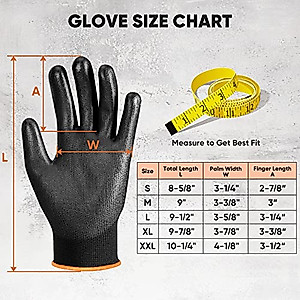 TICONN Work Gloves with Grip for Men and Women, All Purpose 3D Stretch Fit Slip Resistant PU Coated Grip Gloves (3 Pack, Medium)