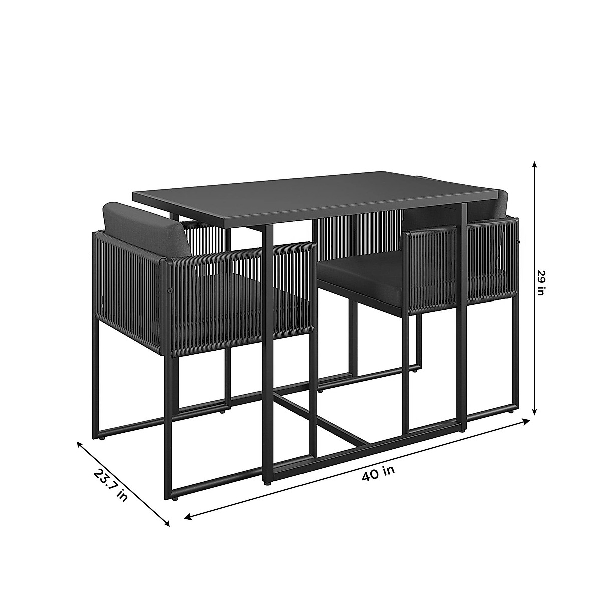 COSCO CoscoProducts Modern Nesting Outdoor Bistro Resin Weave and Fabric Cushions, 3-Piece Set, Dark Gray