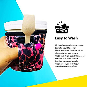 Lit Handlers Ice Cream Cooler Sleeve - Neoprene Ice Cream Pint Holder with Handle and Pocket - Tear Resistant Cooler - Machine Washable & Leak Proof Cup Cover for Frozen Desserts(Green Cactus)