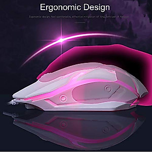 SUImeito Gaming Keyboard GT300 Colorful LED Illuminated Backlit USB Wired PC Rainbow Gaming Keyboard Mouse Set (White)