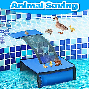 Swimming Pool Net Leaf Liberate Hands Skimmer with Animal Saving Escape Ramp, Heavy Duty Pool Leaf Fine Mesh Cleaning Net Skimmer, Rescue Pool Critter Saver Floating Ramp Accessories (Dark Blue)