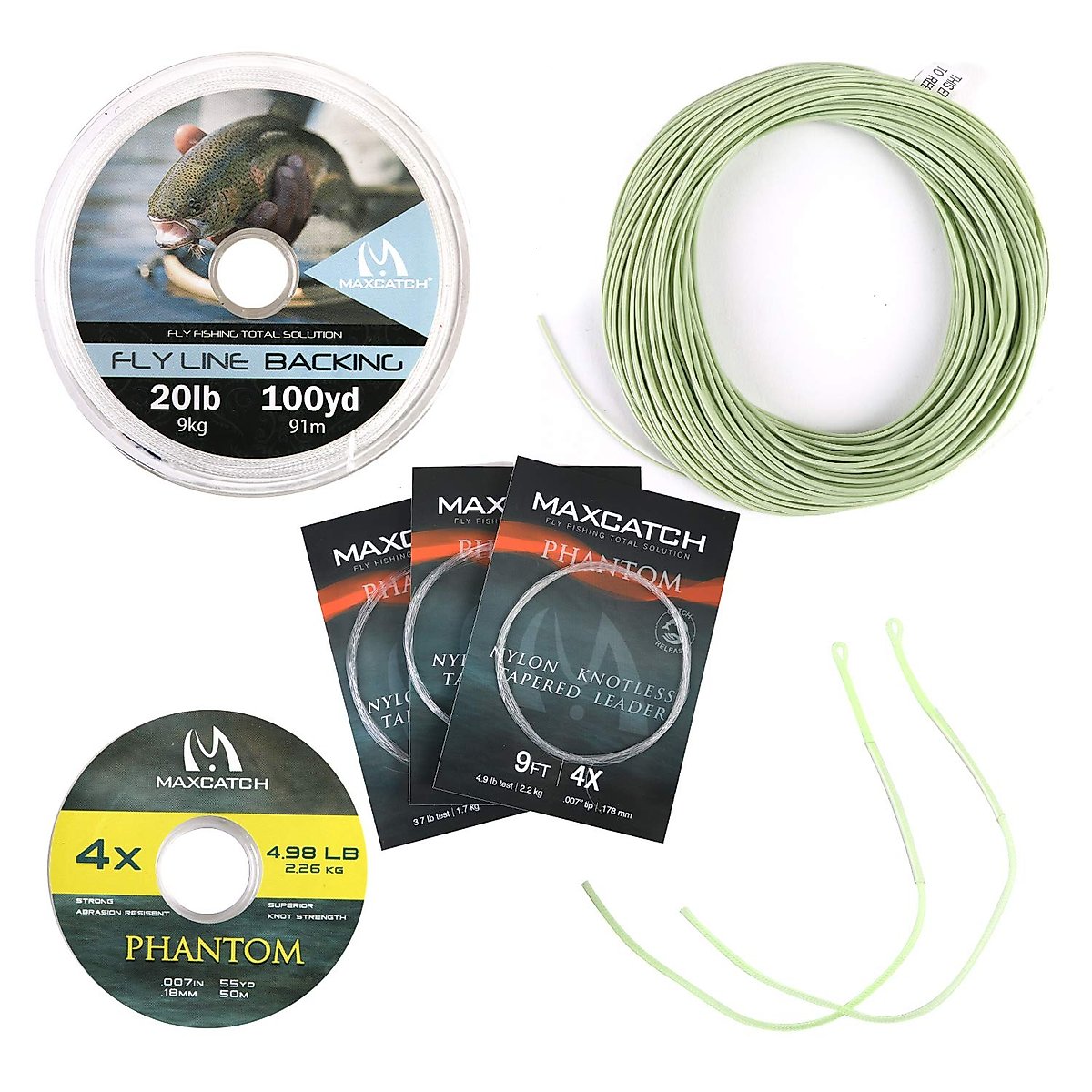 Maxcatch Fly Fishing Line (Weight Forward, Floating) and Fly Line Combo with Backing Leader and Tippet (1F/2F/3F/4F/5F/6F/7F/8F/9F/10F) (Line Combo Moss Green, WF5F 100FT)