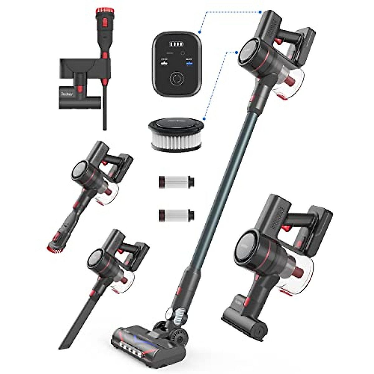 Redkey Cordless Vacuum Cleaner, 30Kpa Stick Vacuum, 350W Brushless Motor, Max 60mins Runtime, 8 in 1 Vacuum Cleaners with 2600mAh Detachable Battery, LED Display P9 for Pet Hair Carpet Hard Floor