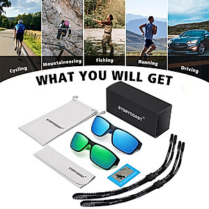 STORYCOAST Polarized Sports Sunglasses for Men Women Unbreakable Frame Cycling Fishing Driving Blue Mirror+Green Mirror 2Pack