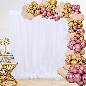 White Tulle Backdrop Curtains Wedding 2 Layer Sheer Drape Backdrop Cloth Polyester Backdrop for Baby Shower Parties Photography Props 5ftx7ft