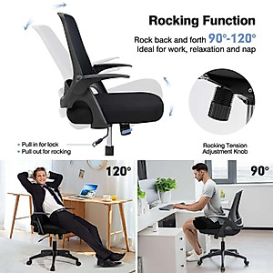 MNHW Mesh Office Chair Adjustable Rolling Computer Desk Chair w/Flip-up Armrest Black FilinyDF Gaming Chair Office Chair Desk Chair Computer Chair Home Office Desk Chairs Gamer Chair Office chai