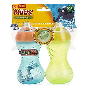 Nuby 2-Pack No-Spill Easy Grip Clik-It Cups, 10 Ounce, Colors May Vary