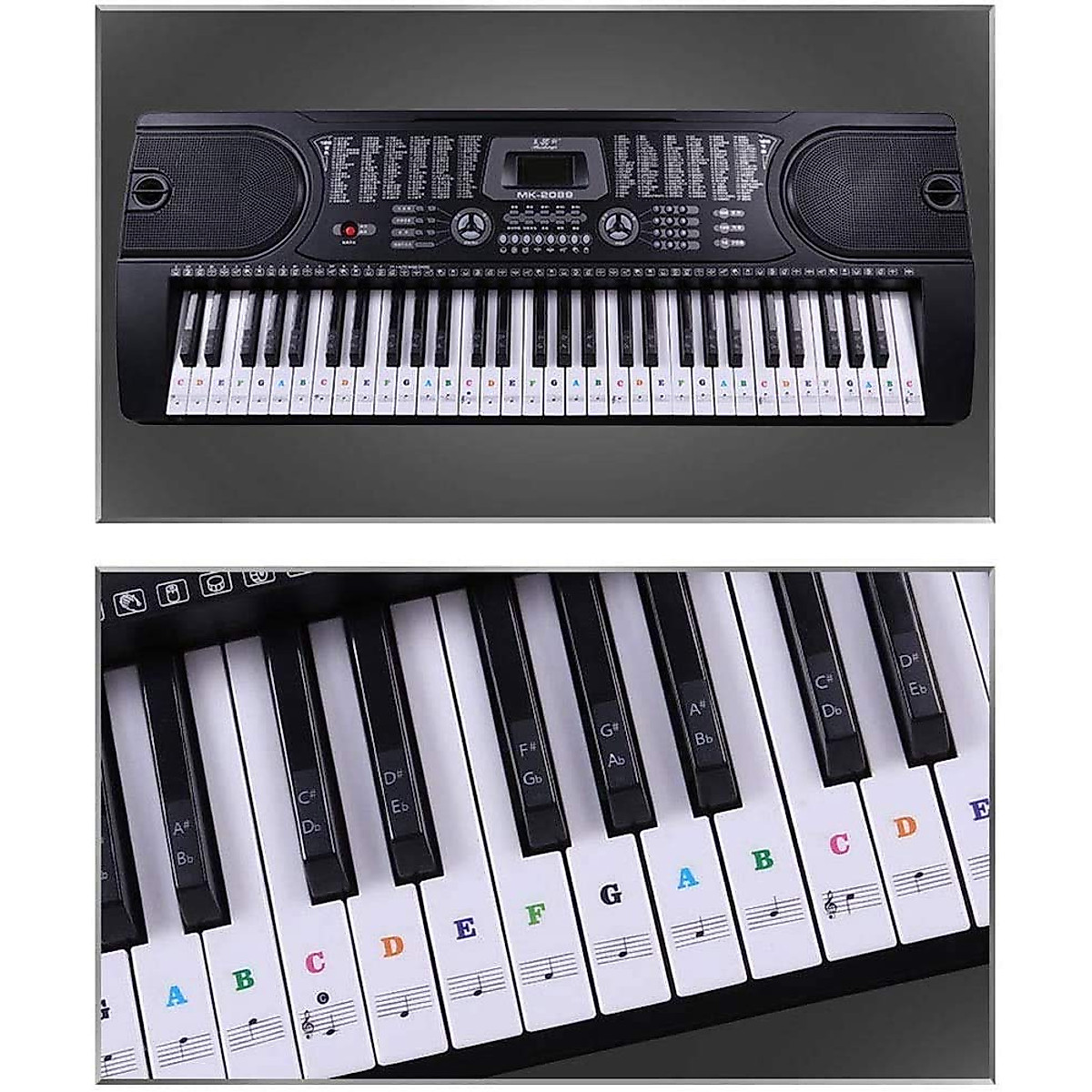 MUYOS Piano Keyboard Stickers for 88/61/ 54/49 Key,Colorful Transparent Removable for Kids Beginners (Mix Color)