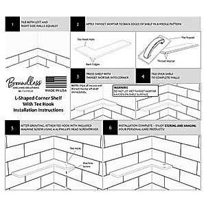 TileWare Corner Shelf for Bathroom Shower & Tub with Sponge or Loofah Hook, Bath - Floating Tile Wall Mount Shelves & Organizer Stand for Shampoo & Bathtub Accessories (Polished Chrome - Hook)