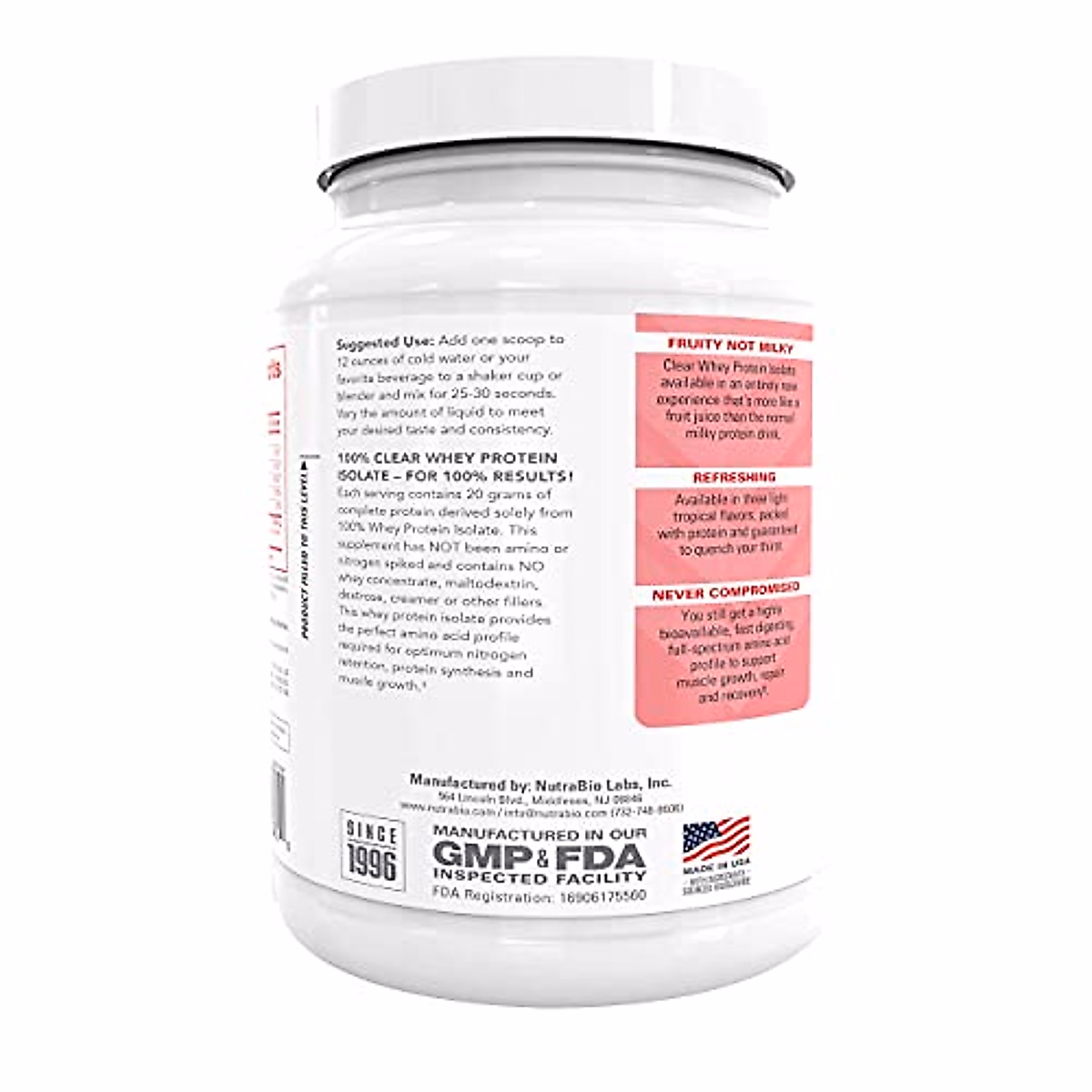 NutraBio Clear Whey Protein Isolate – Pure Whey Isolate for Men and Women, Delicious Fruit Flavors – Non-GMO, Zero Lactose – Watermelon Breeze, 20 Servings