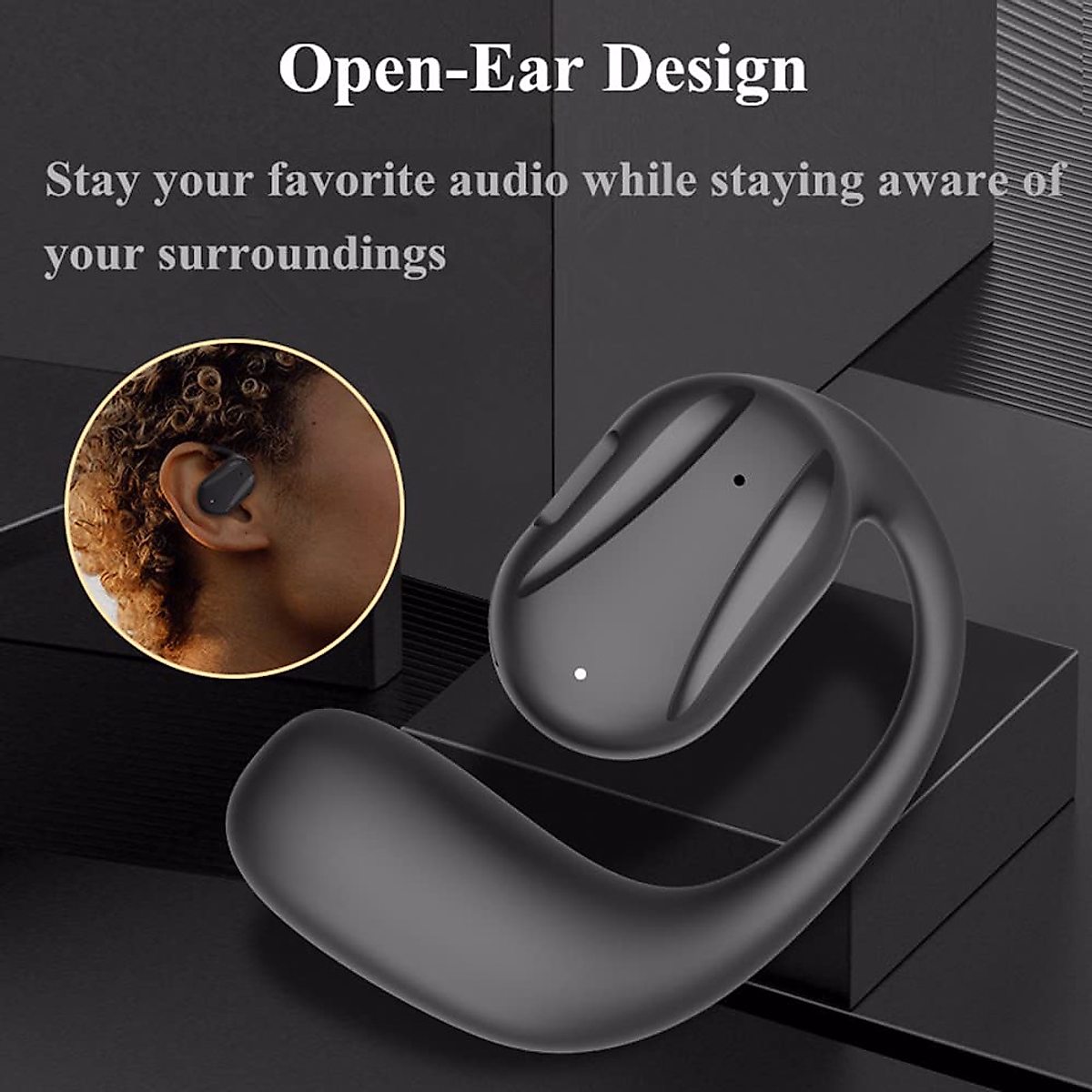 BQXX Open Ear Bluetooth Headphone Single on Ear Bluetooth Headset Wireless Earpiece with earhook Sport Business Earphone Up to 15 Hours Talk Time Left Earphone