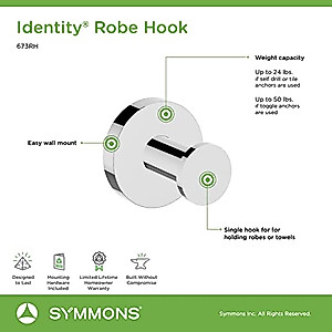 Symmons 673RH Identity Wall-Mounted Robe Hook in Polished Chrome