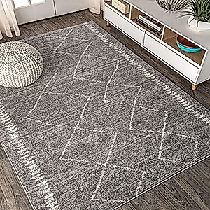 JONATHAN Y MOH203C-8 Zaina Moroccan Beni Souk Indoor Farmhouse Area-Rug Bohemian Minimalistic Geometric Easy-Cleaning Bedroom Kitchen Living Room Non Shedding, 8 X 10, Gray,Cream