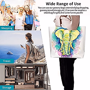 AuHomea Green Elephants Reusable Grocery Bags Big Capacity Shopping Bag Canvas Shoulder Tote Handbag For Women Girls