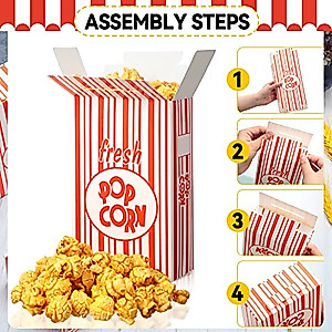 Hotop 200 Pieces Paper Popcorn Bags Close Top Popcorn Boxes Container 6 x 4 x 2 Inches Red and White Striped Popcorn Cups Bucket for Movie Party and Theater Night Supplies White,Red
