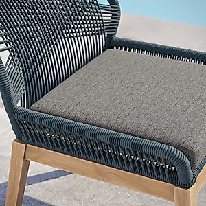 Modway Wellspring Outdoor Patio Teak and Woven Rope Dining Chair in Blue Graphite