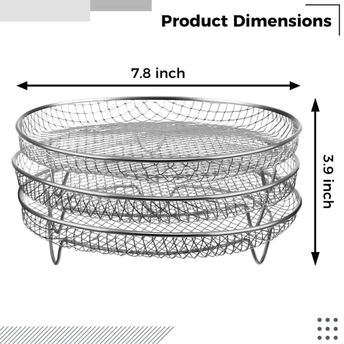 Homaisson Air Fryer Racks, Three Stackable 7.8 inch Air Fryer Racks for 4.2QT - 5.8QT Air fryers, Stainless Steel Dehydrator Air Flow Racks for Ninja, Gowise, Phillips Air Fryers, Ovens, Press Cookers (Round)