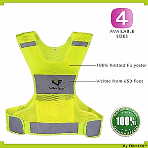 Reflective Running Vest - 360° High Visibility Yellow Safety Vest with Adjustable Side Closure and Inside Pocket - Large