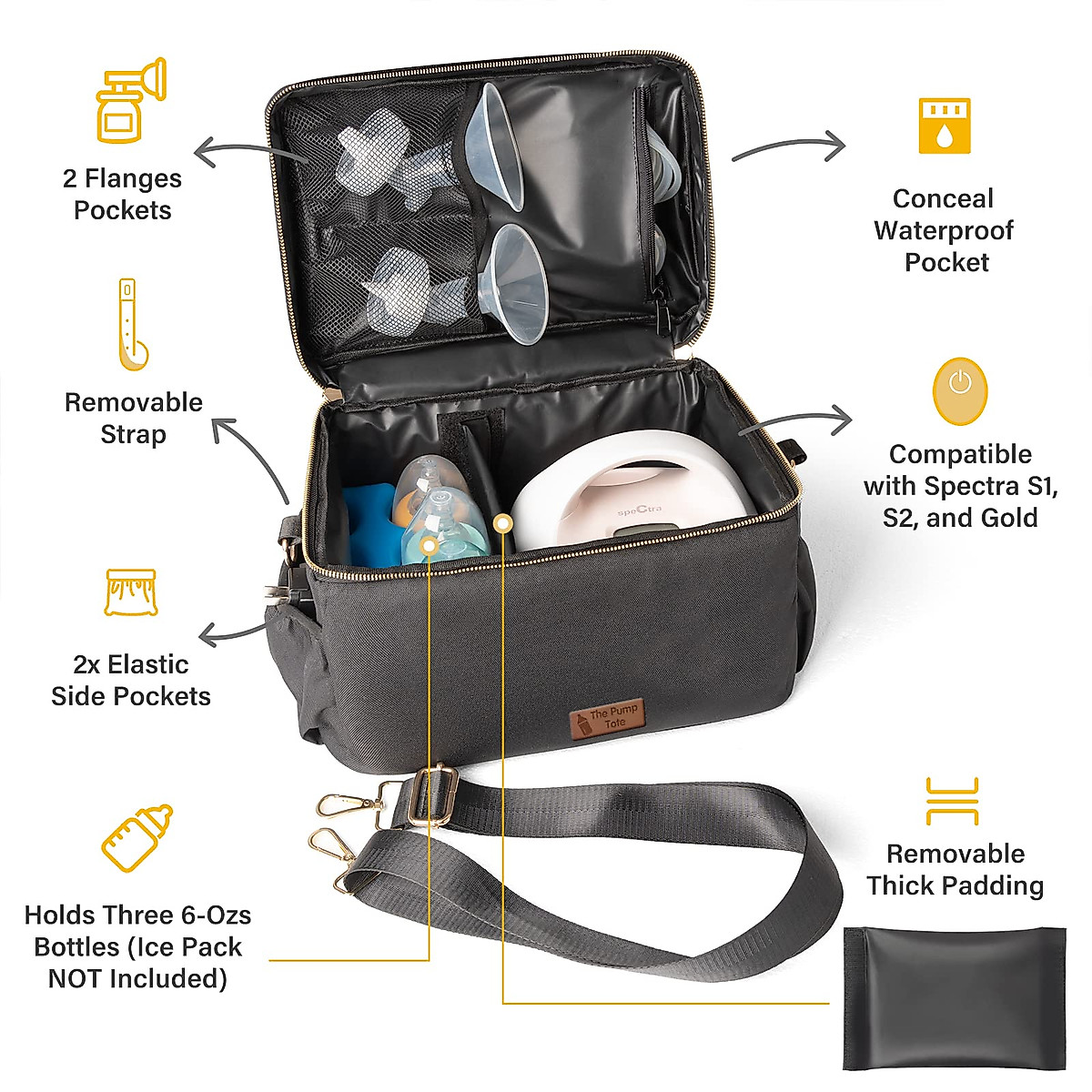 Kadamii EliteMom Breast Pump Tote Bag - Compatible with Spectra S1 S2 Gold, Medela, and More, Stylish and Functional for Busy Moms, with Built-in Cooler (Patent Pending)
