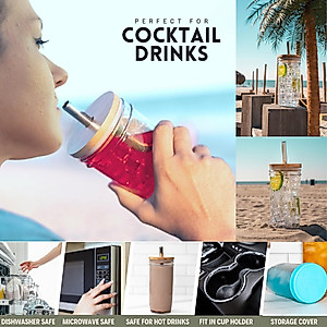 6 Pack Glass Mug Set - Drinking Glasses Tumbler, 24oz Reusable Boba Tea Cups with Bamboo Lids, Travel Tumbler Bottle, Non-slip Glasses for Iced Coffee, Smoothie