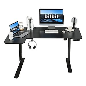 bilbil 59 Inches L-Shaped Electric Height Adjustable Standing Desk, Stand Up Home Office Desk with 4 Memory Preset Options, Double-Beam Construction, Anti-Collision Technology