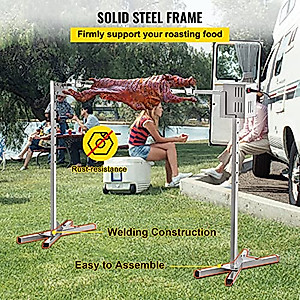 VBENLEM 46'' Electric BBQ Rotisserie Grill Kit，Max Capacity 90 LB ,Automatic 32W Motor and Height Adjustable Stainless Steel Roaster Stand for Pig Rotisserie Hog Lamb Outdoor Party Campfire Barbecue